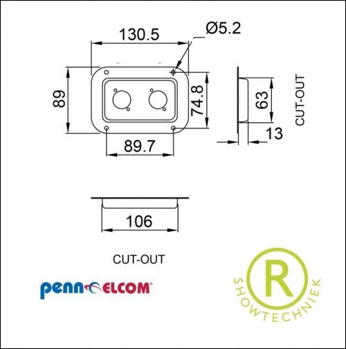 Inbouwkom zwart staal voor 2 stuks D-con pluggen D0604k
